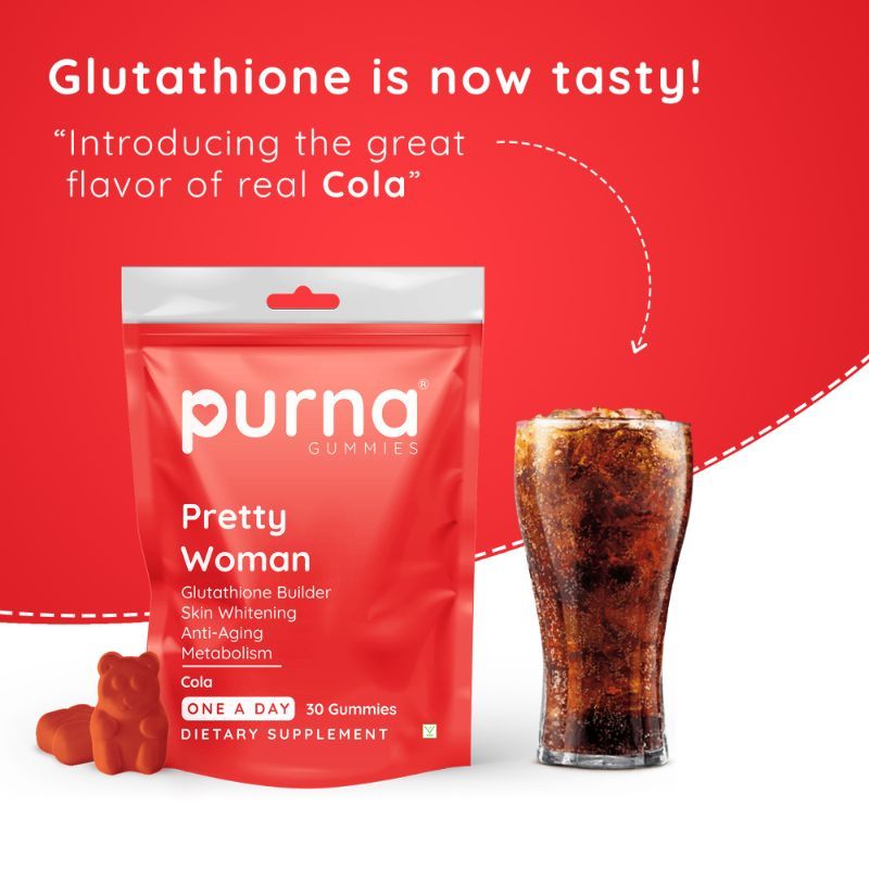 Purna Gummies Glutathione Cola Flavour Gummies for Skin Brightening, 30 ...