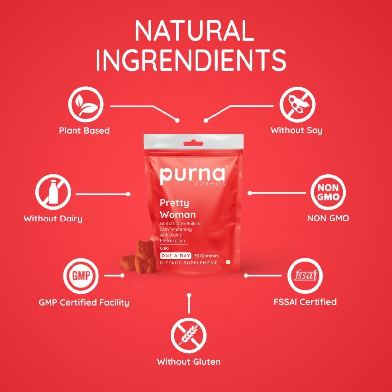 Purna Gummies Glutathione Cola Flavour Gummies for Skin Brightening, 30 ...