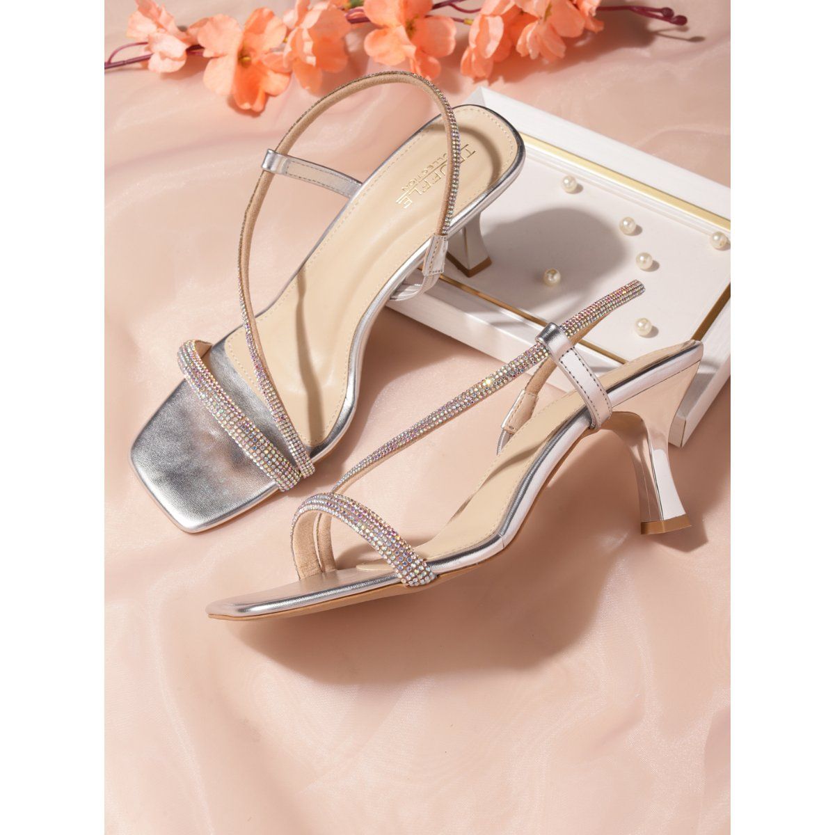 Buy Truffle Collection Silver Embellished Heels Online