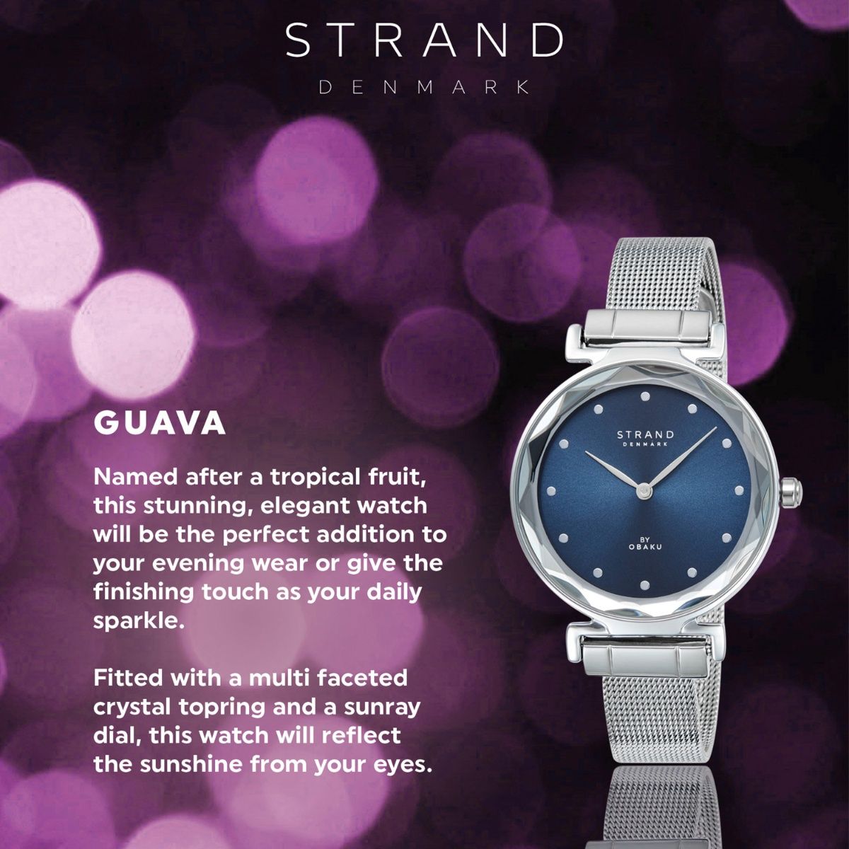 Buy Strand by Obaku Guava Cyan Quartz Blue Round Sunray Dial Womens ...