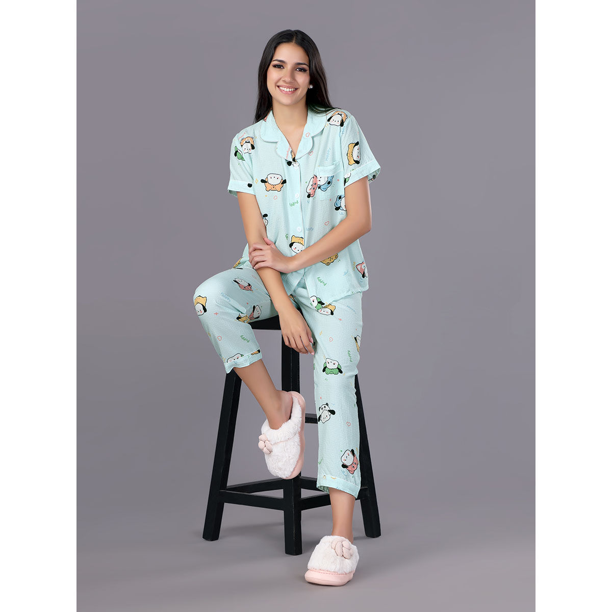 Buy Ansee by Addery Comfortable and Cute Bear Print Nightsuit (Set of 2 ...