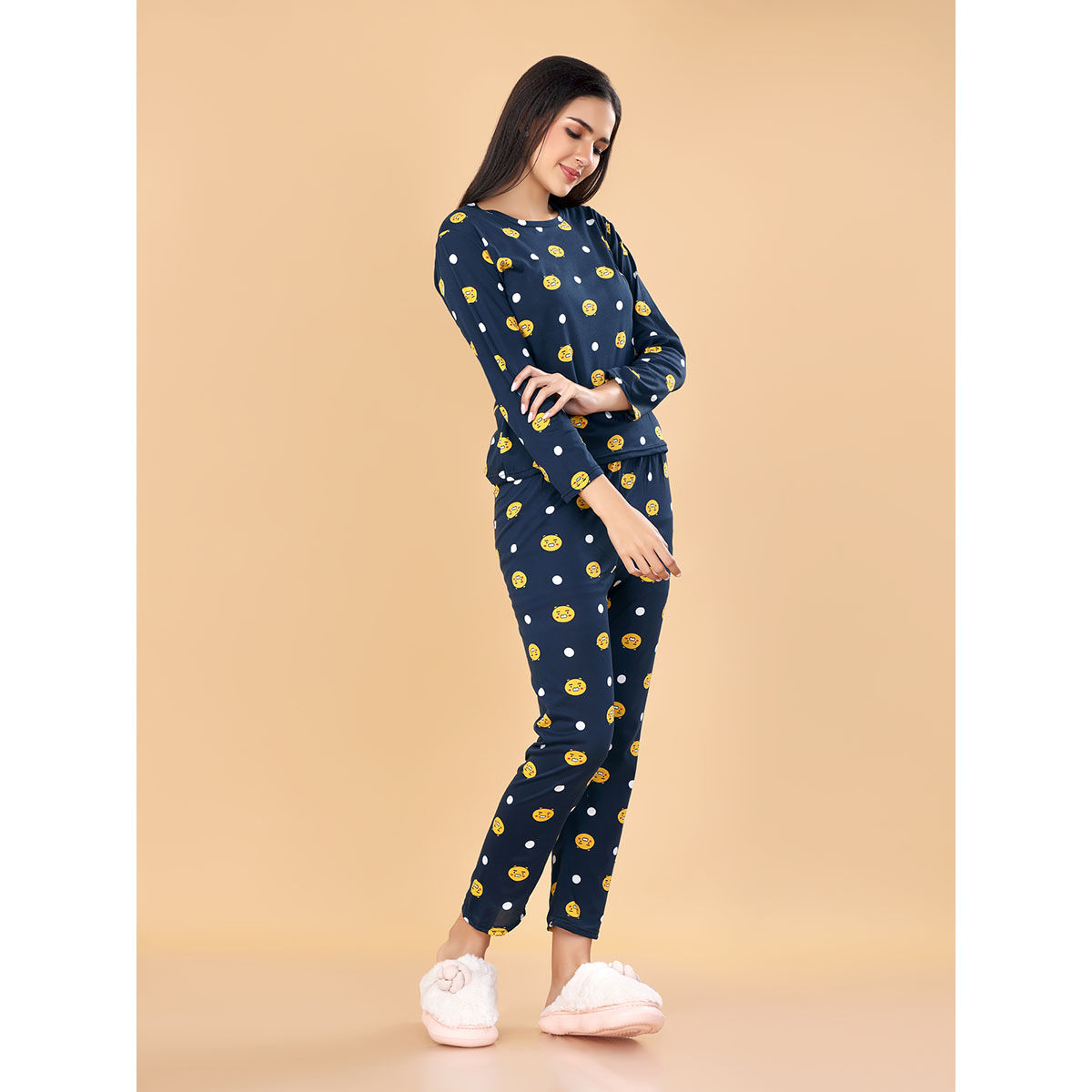 Buy Ansee by Addery Women'S Navy Blue Emoji Print Sleepwear Suit (Set ...