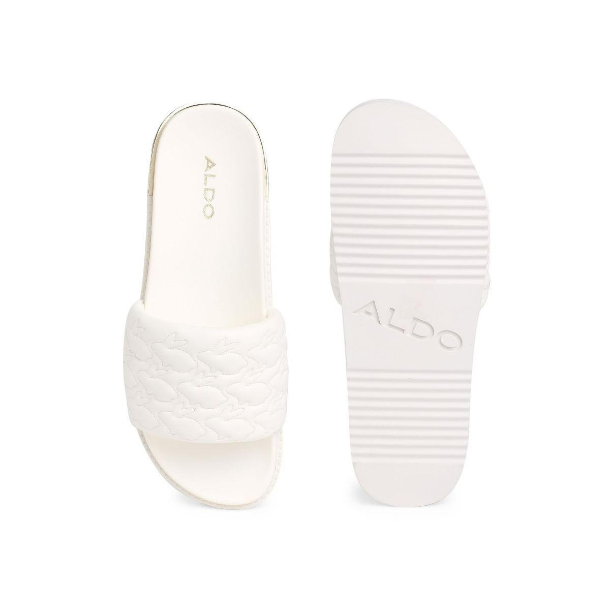 Buy Aldo Hopslide Synthetic White Patterned Sliders Online
