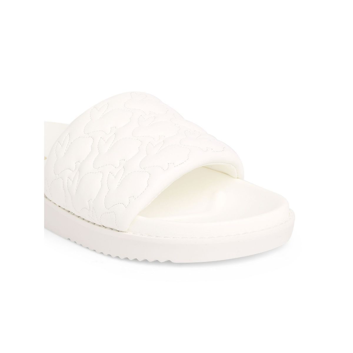Buy Aldo Hopslide Synthetic White Patterned Sliders Online