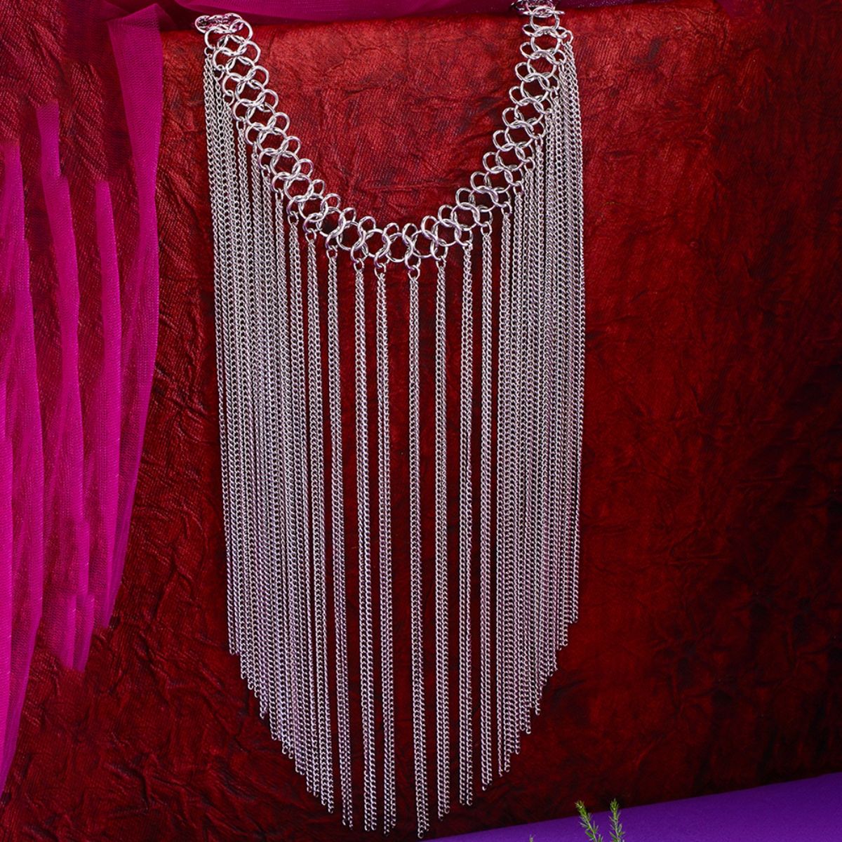 Buy Yellow Chimes Silver-Toned Long Drop Chain Choker Necklace Online