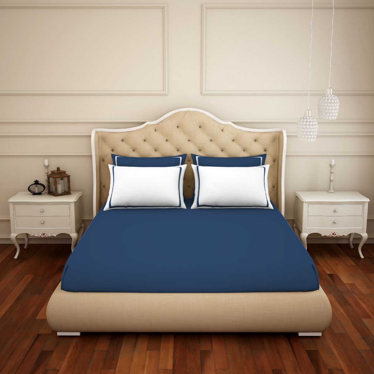 Buy Spaces Hygro Blue Solid 300 Tc Cotton1 King Bed Sheet With 2 Pillow ...