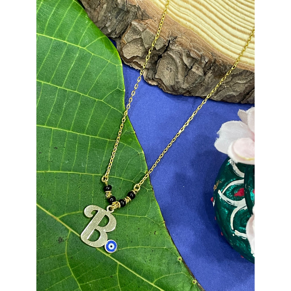 Buy Digital Dress Room B Letter with Evil Eye Gold Short Mangalsutra Online