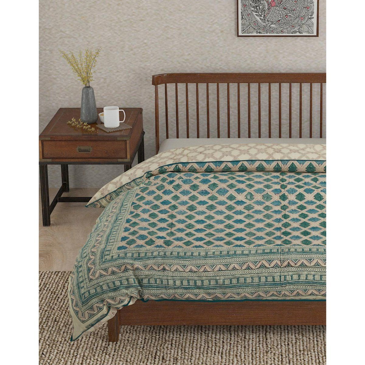 Fabindia Green Cotton Hand Block Print Ava Dmd Quilt: Buy Fabindia ...