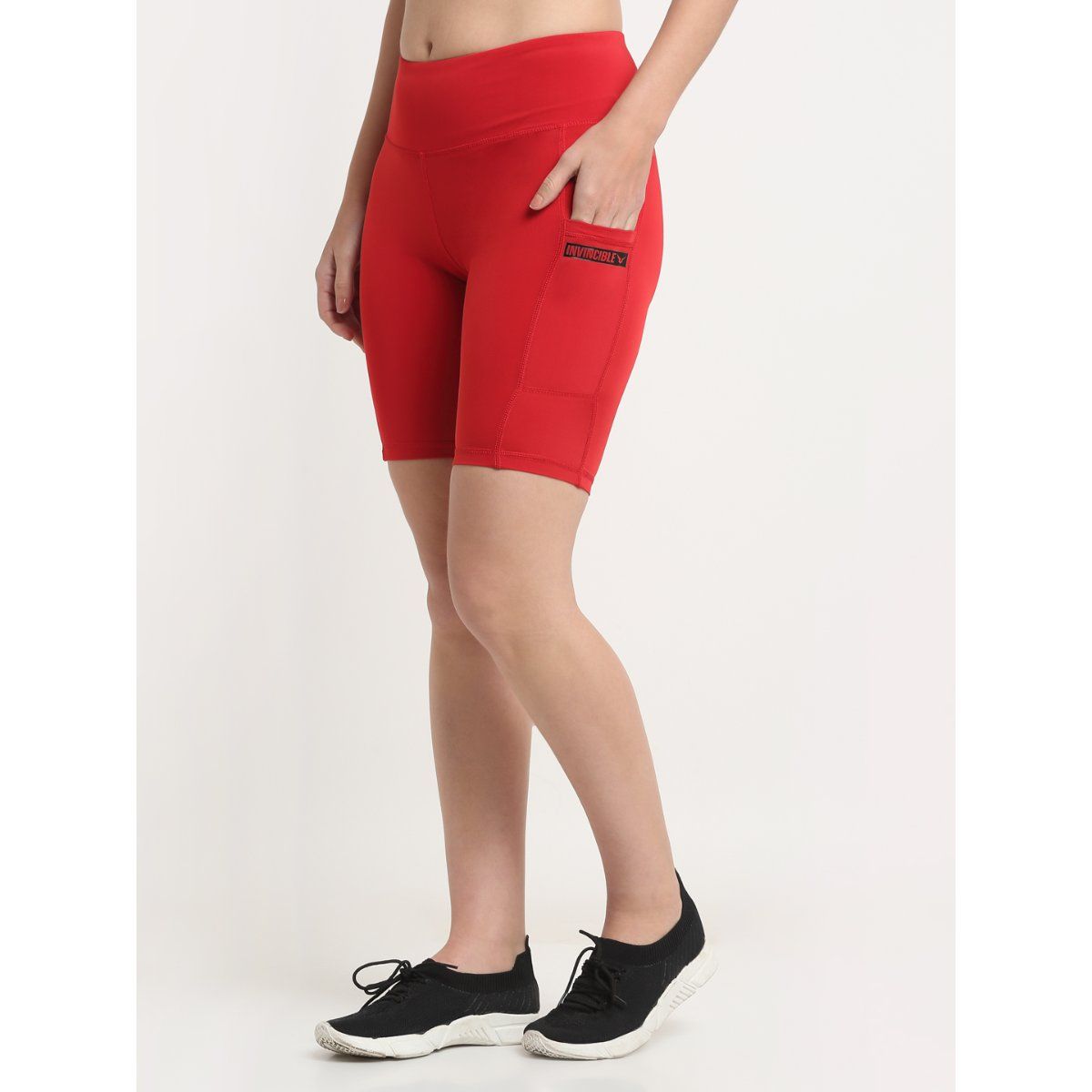Buy INVINCIBLE Red Women Training Side Pocket Shorts Online