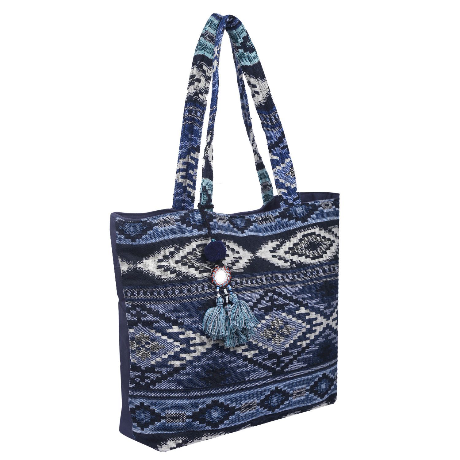 Buy Anekaant Nava Jacquard Blue Tote Bag Online