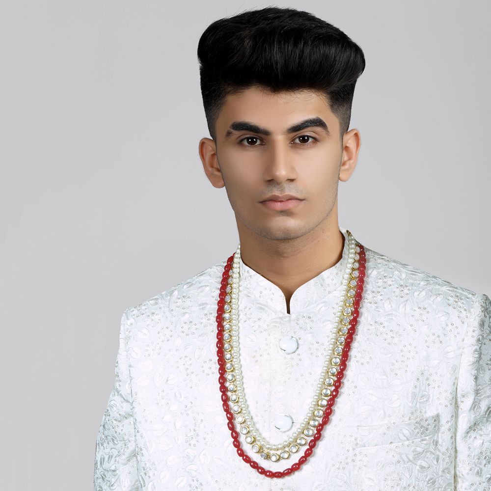Buy Karatcart Pearl and Red Beads Kundan Maharaja Moti Mala for Men Online