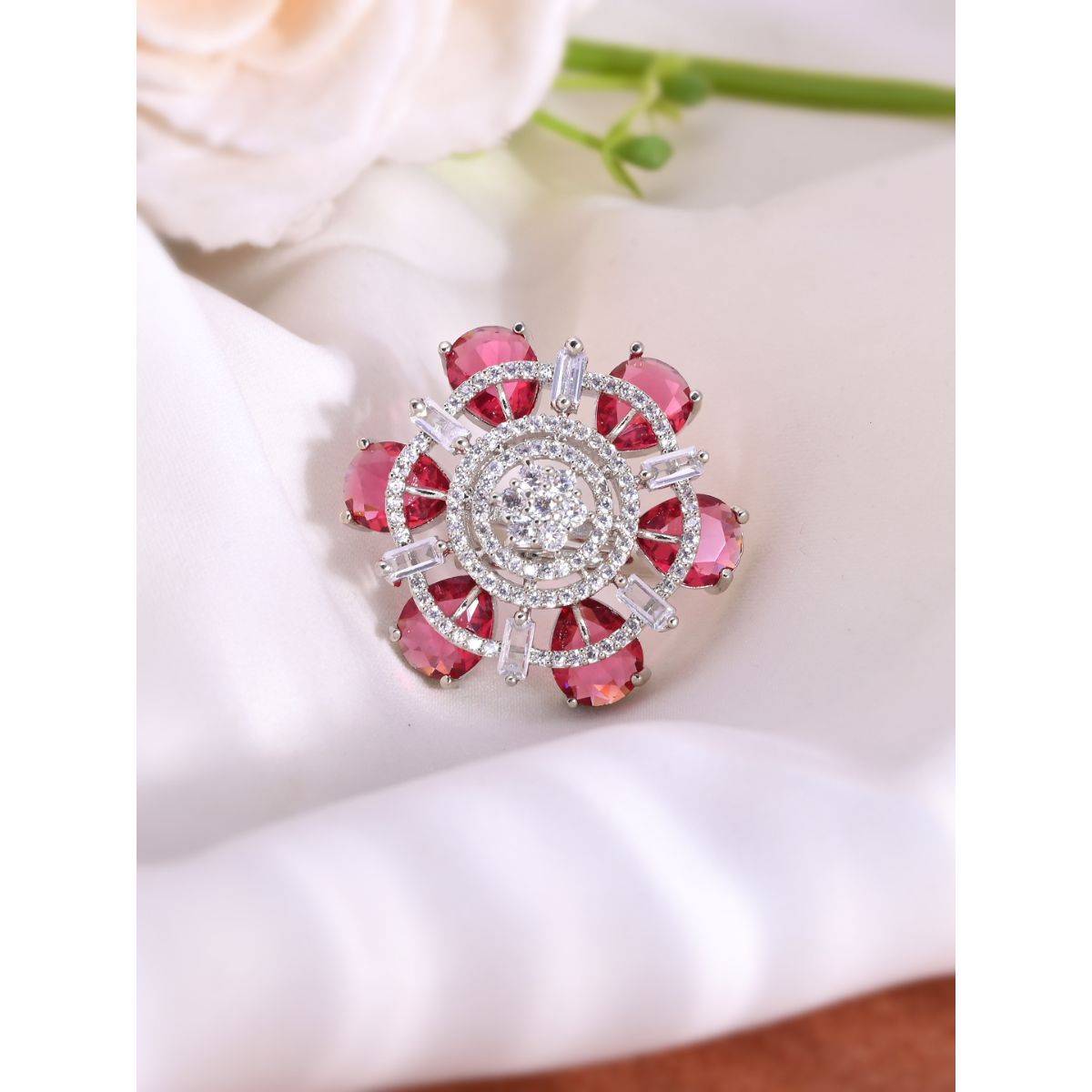 Buy Silvermerc Designs Pink American Diamond and Silver Plated Stylish ...