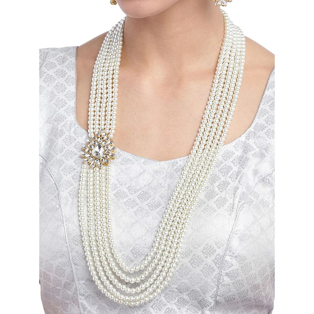 Buy Zaveri Pearls Gold Tone Side Brooch Kundan And Layered Pearls Long