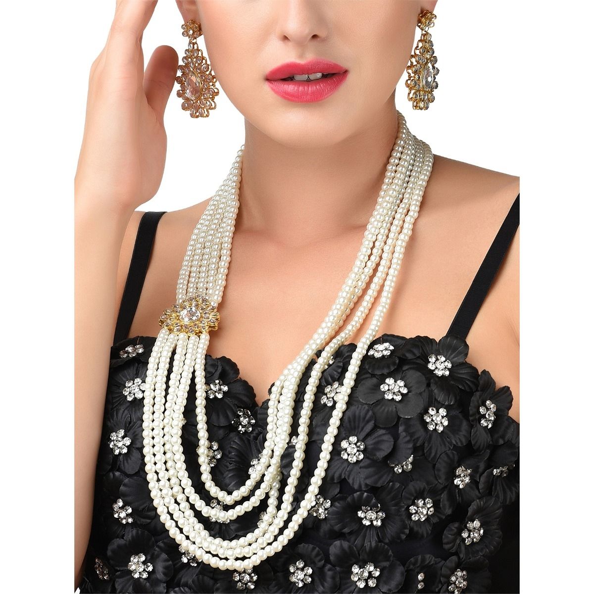 Buy Zaveri Pearls Gold Tone Side Brooch Kundan And Layered Pearls Long