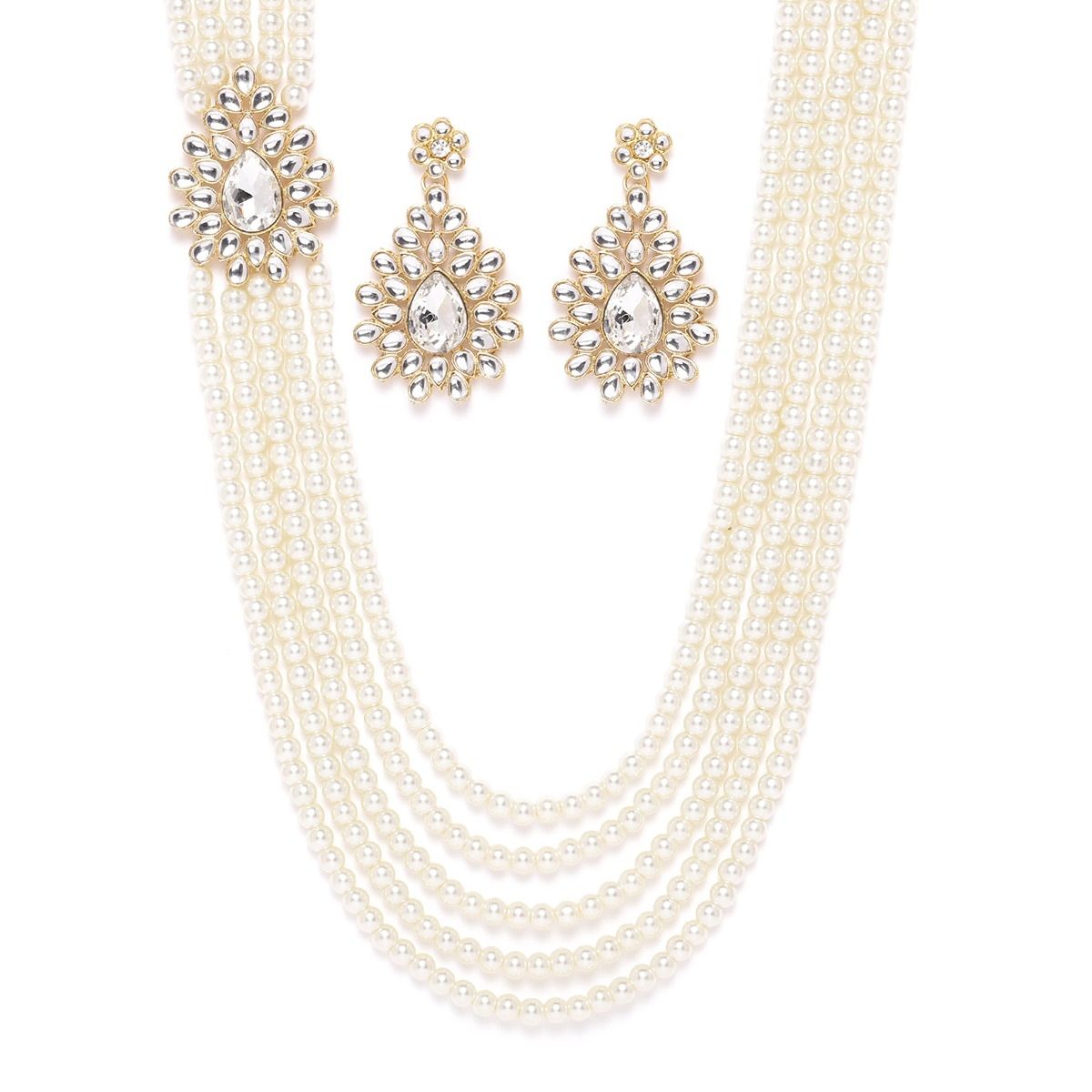 Buy Zaveri Pearls Gold Tone Side Brooch Kundan And Layered Pearls Long