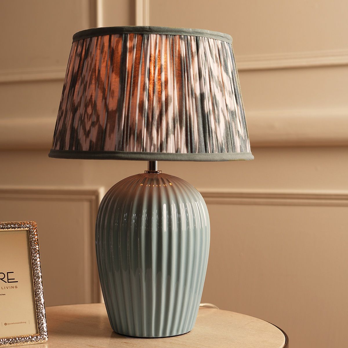 Buy Pure Home + Living Blue Ribbed Ceramic Table Lamp Stand Online