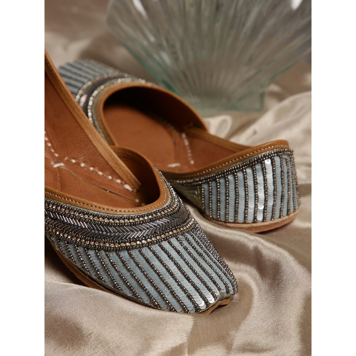 GLAM STORY Handcrafted Silver Beaded Punjabi Punjabi Jutti: Buy GLAM ...