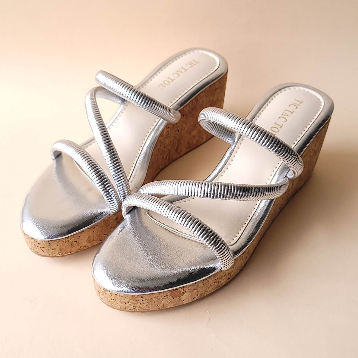 Buy Tic Tac Toe Silver Cross Strap Wedge Online