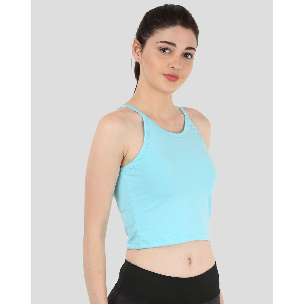 The Dance Bible Sleeveless Shoulder Strap Round Neck Sky Blue Crop Top ...