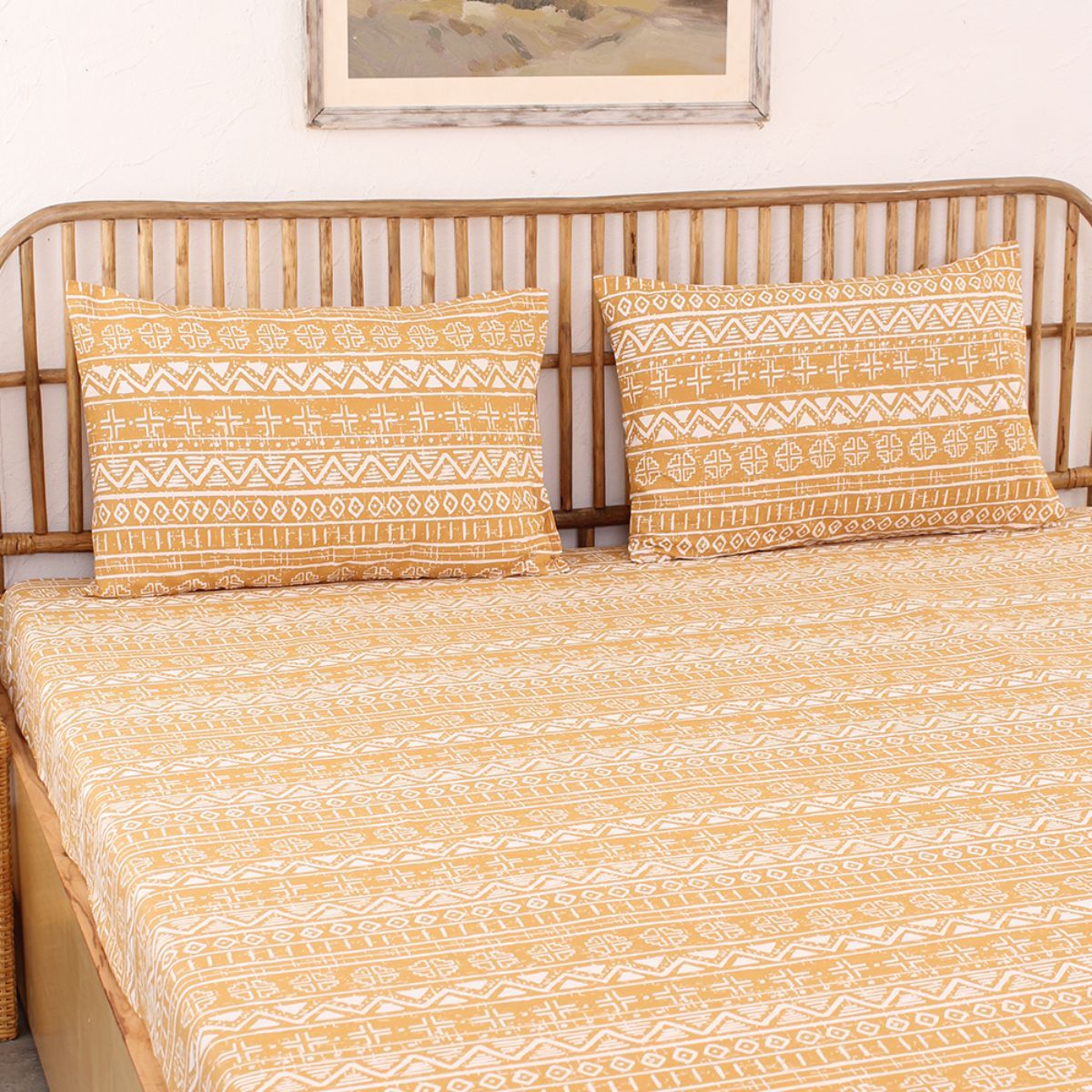Buy House This Kullu Patti Bedsheet Set Yellow (Double) Online