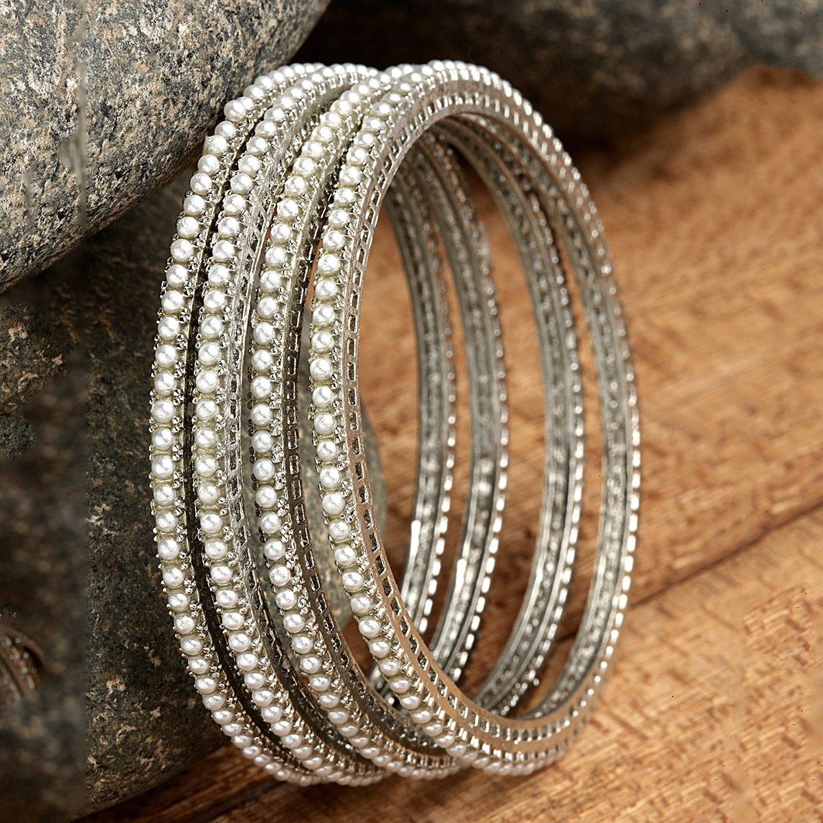 Karatcart Oxidised Silver Pearl Studded Tribal Bangles for Women: Buy Karatcart Oxidised Silver ...