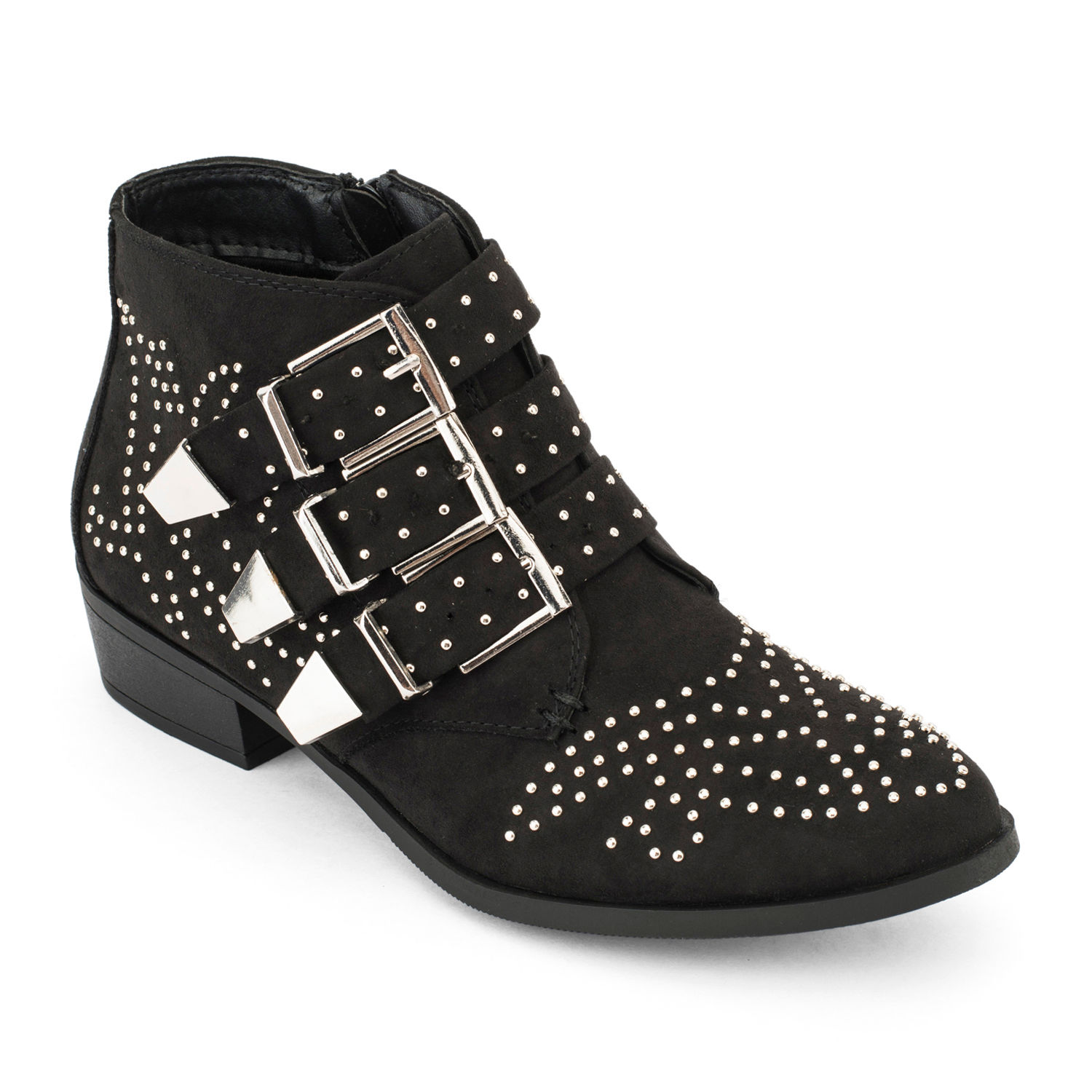Truffle Collection Black Suede Studded Buckle Ankle Boot: Buy Truffle ...