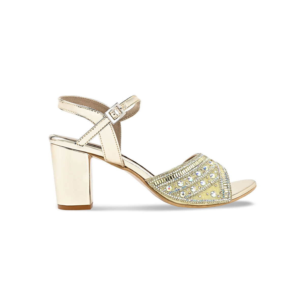 Buy ROCIA Gold Women Diamond Embellished Block Heels Online