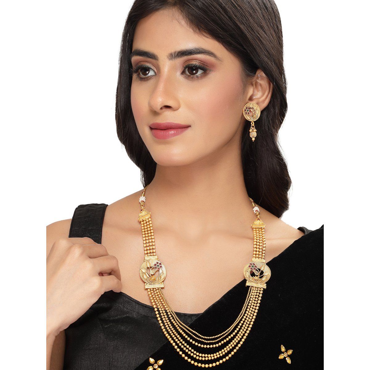 Buy Sukkhi Gold Plated Rani Haar Long Kundan Studded Multistring Necklace Earring Online