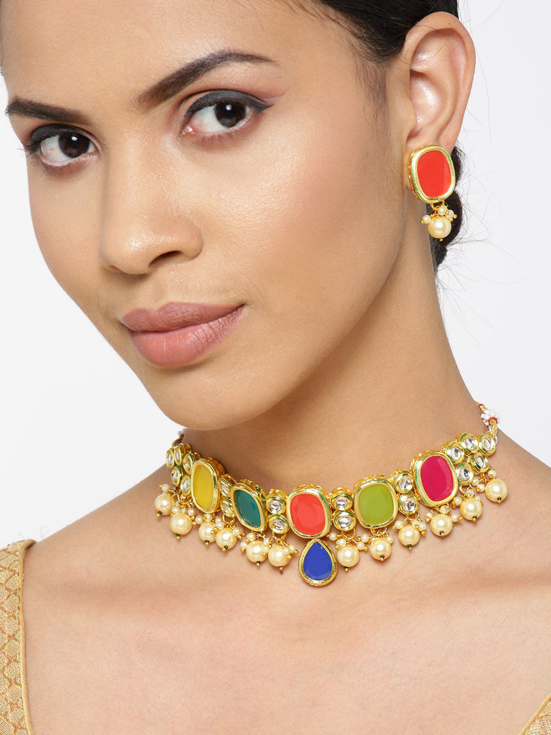 Buy Priyaasi Gold Plated Kundan And Geometric Shape Multicolour Stone ...