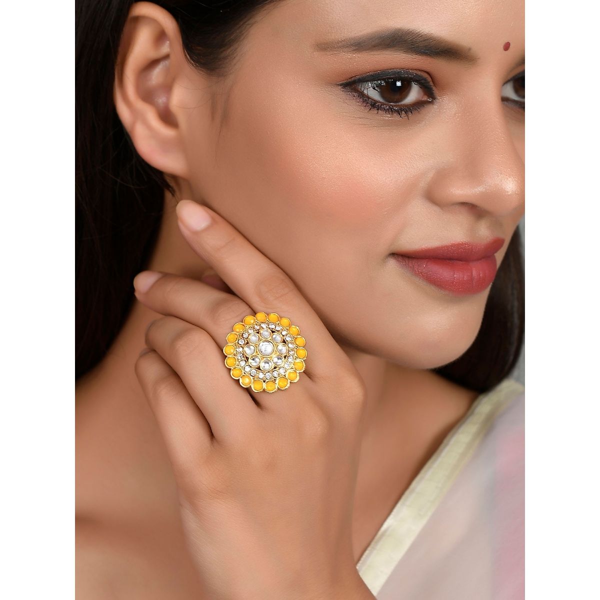 Buy Silvermerc Designs Gold Plated Kundan Adjustable Traditional Finger ...