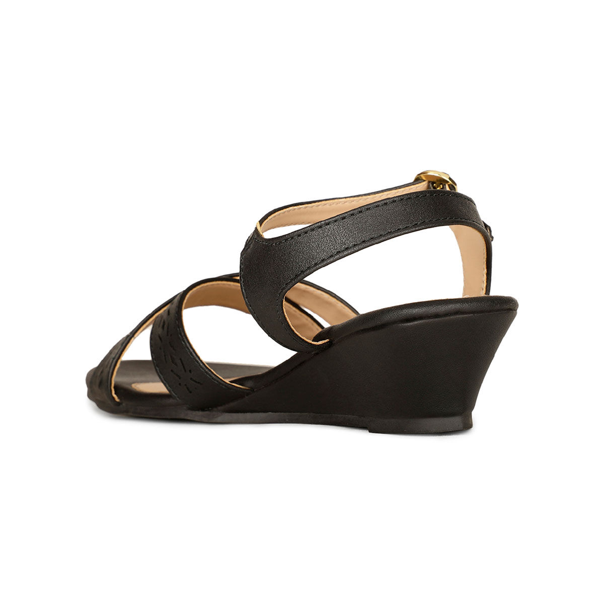 Buy Bata Women Casual Self Design Wedge Sandals- Black Online