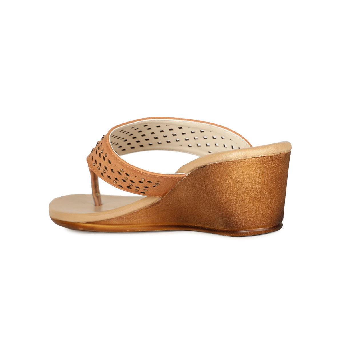 Buy Bata Women Slip-On Self- Design Wedge Heels- Tan Online