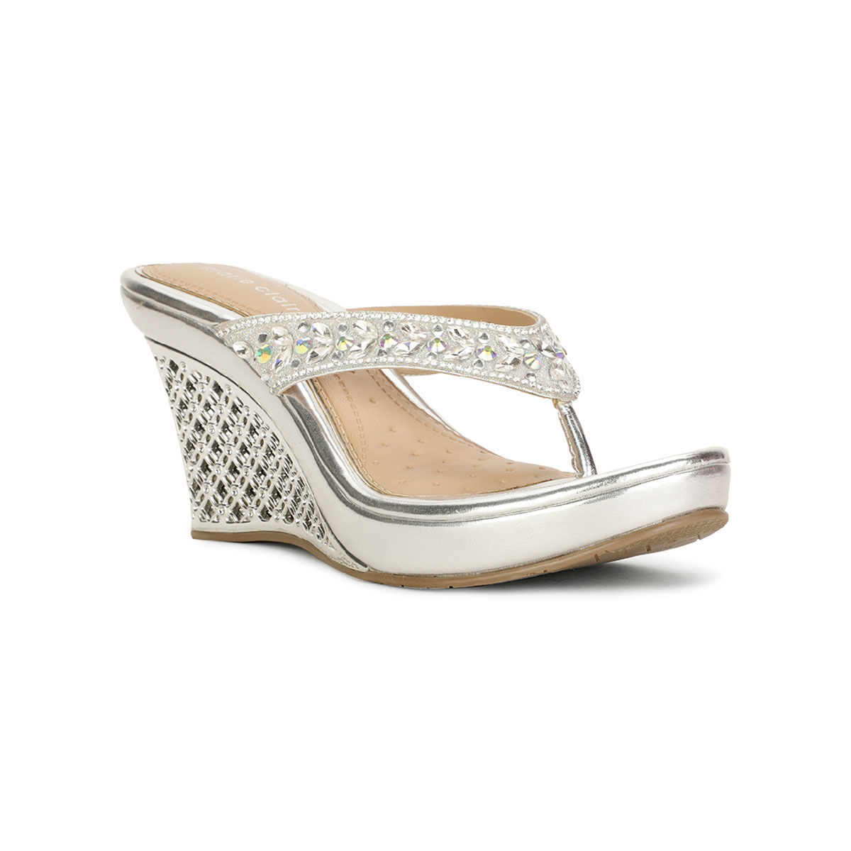 Buy Bata Women Slip-On Embellished Wedges- Silver Online
