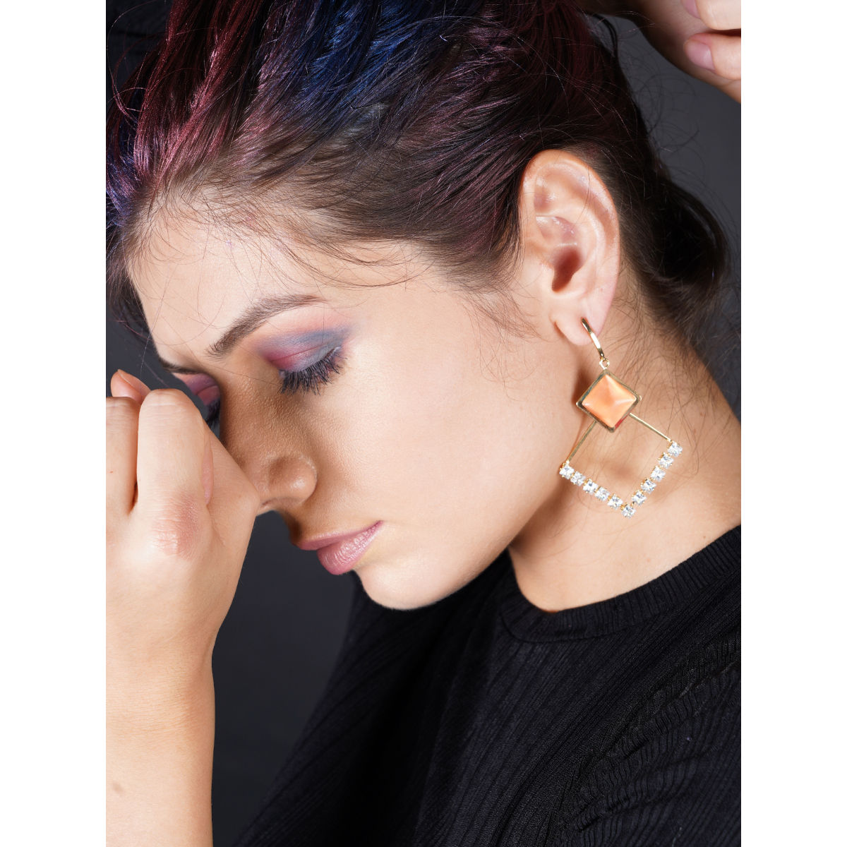 Odette Square Shape Peach & Clear Dangle Earring: Buy Odette Square ...