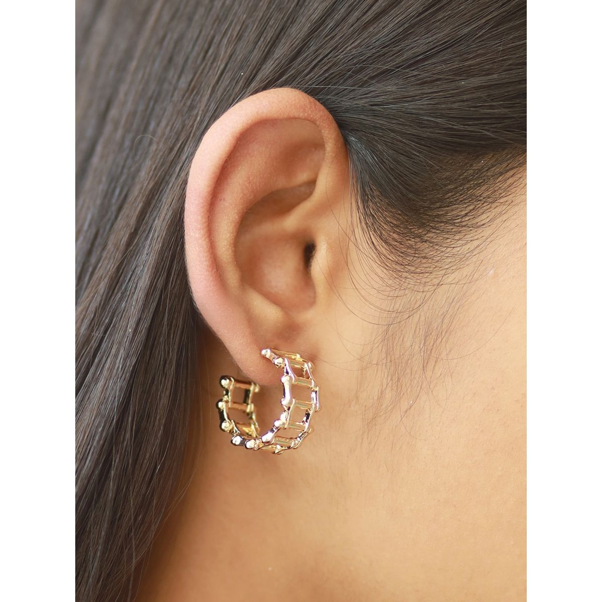 Ayesha Contemporary Bold Gold-Toned Chain-Link Ladder Metallic Open ...