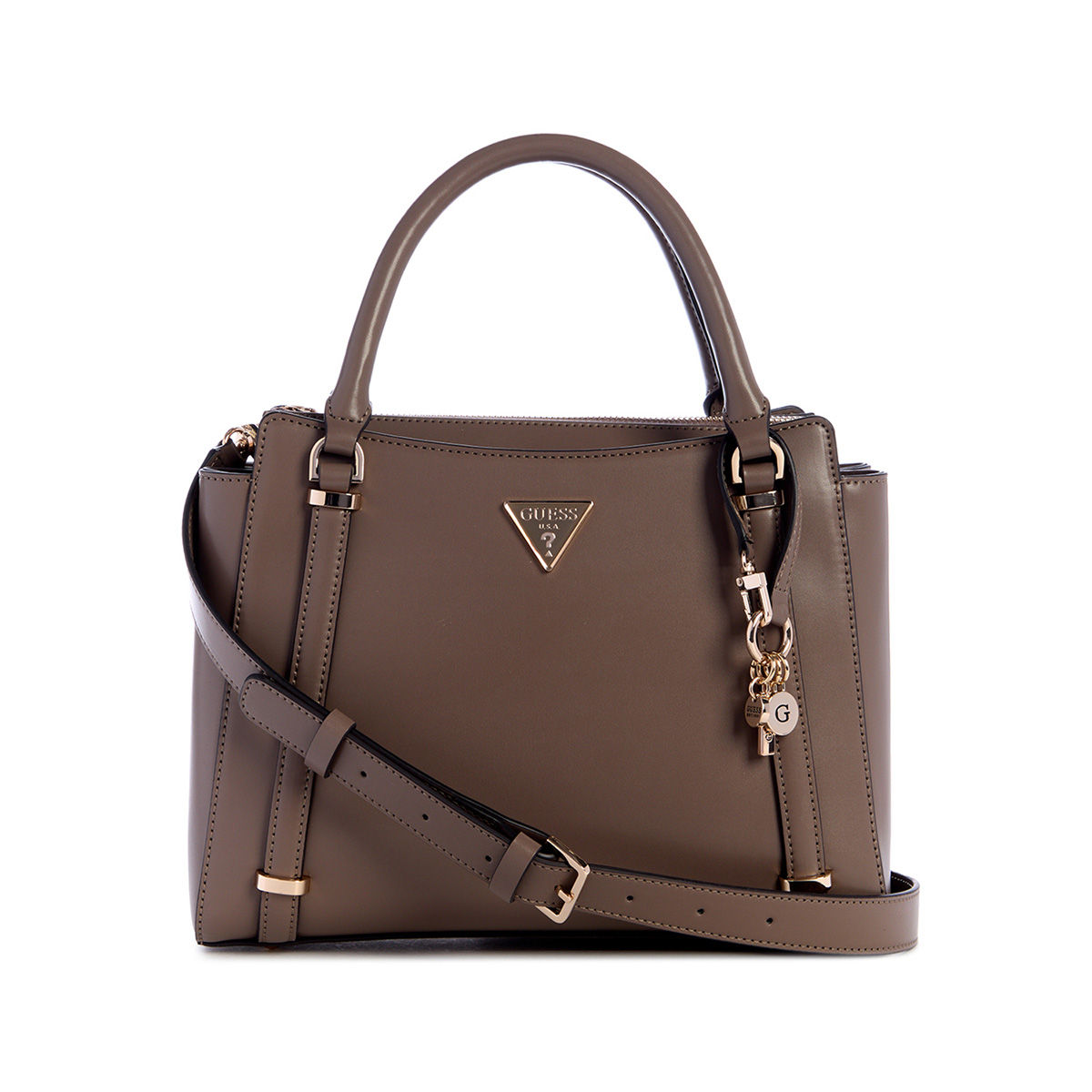 Buy Guess Taupe Solid Daryna 2 Comp Satchel Bag with Detachable Strap ...