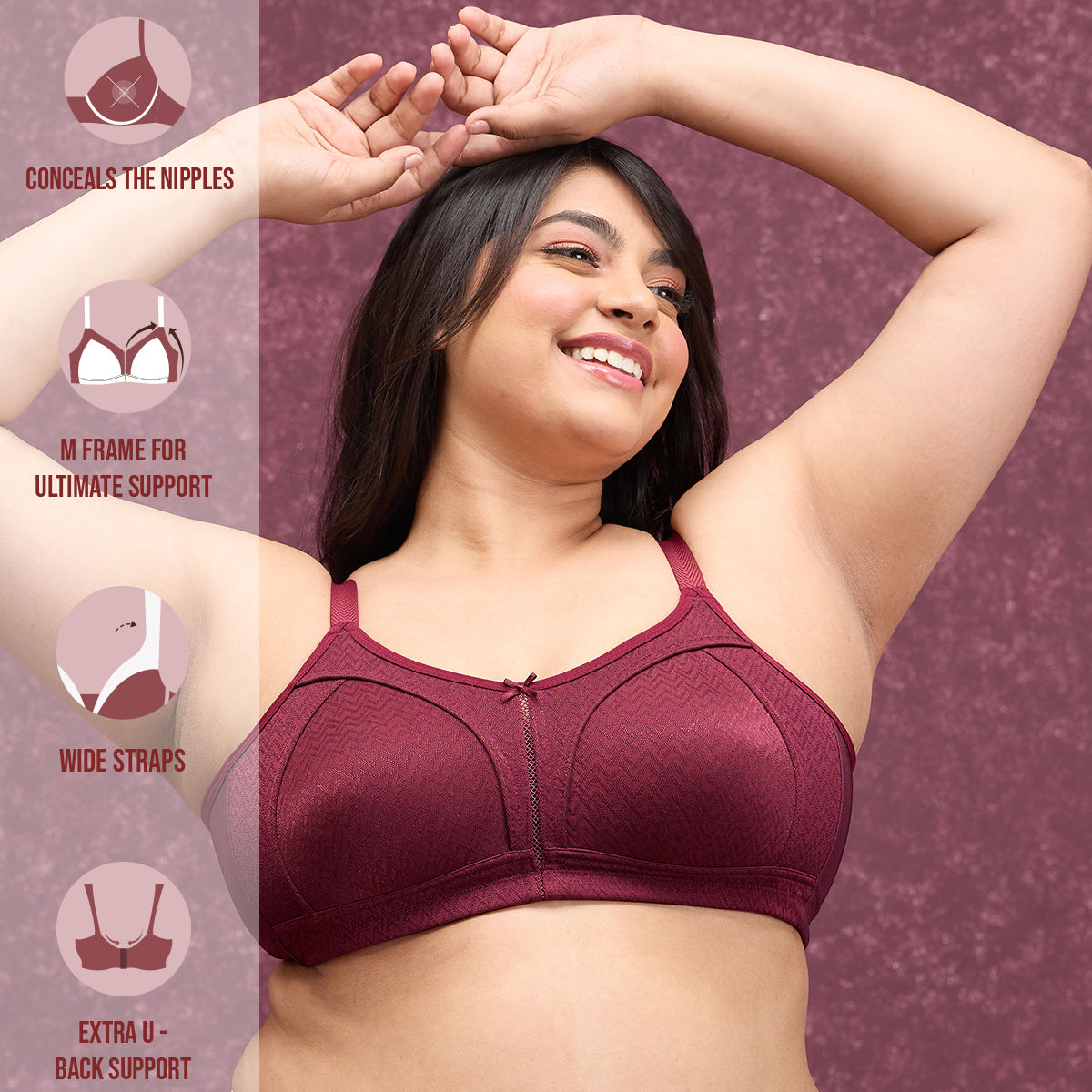 Buy Nykd by Nykaa Luxe Jacquard M-frame Bra - Maroon Nyb232 Online