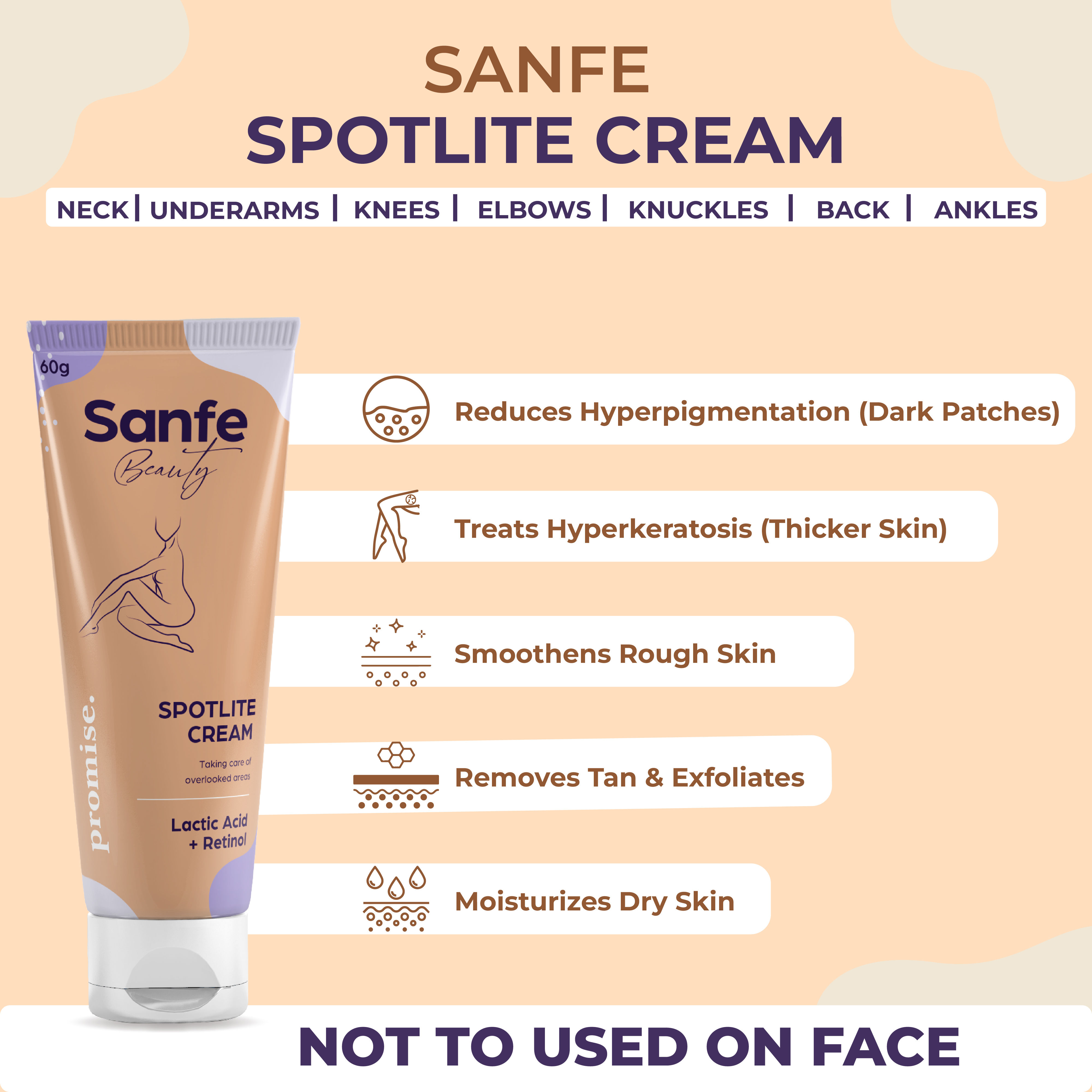 Sanfe Spotlite Cream for Body, Dark Neck- Joints and Skinfolds, Lactic ...