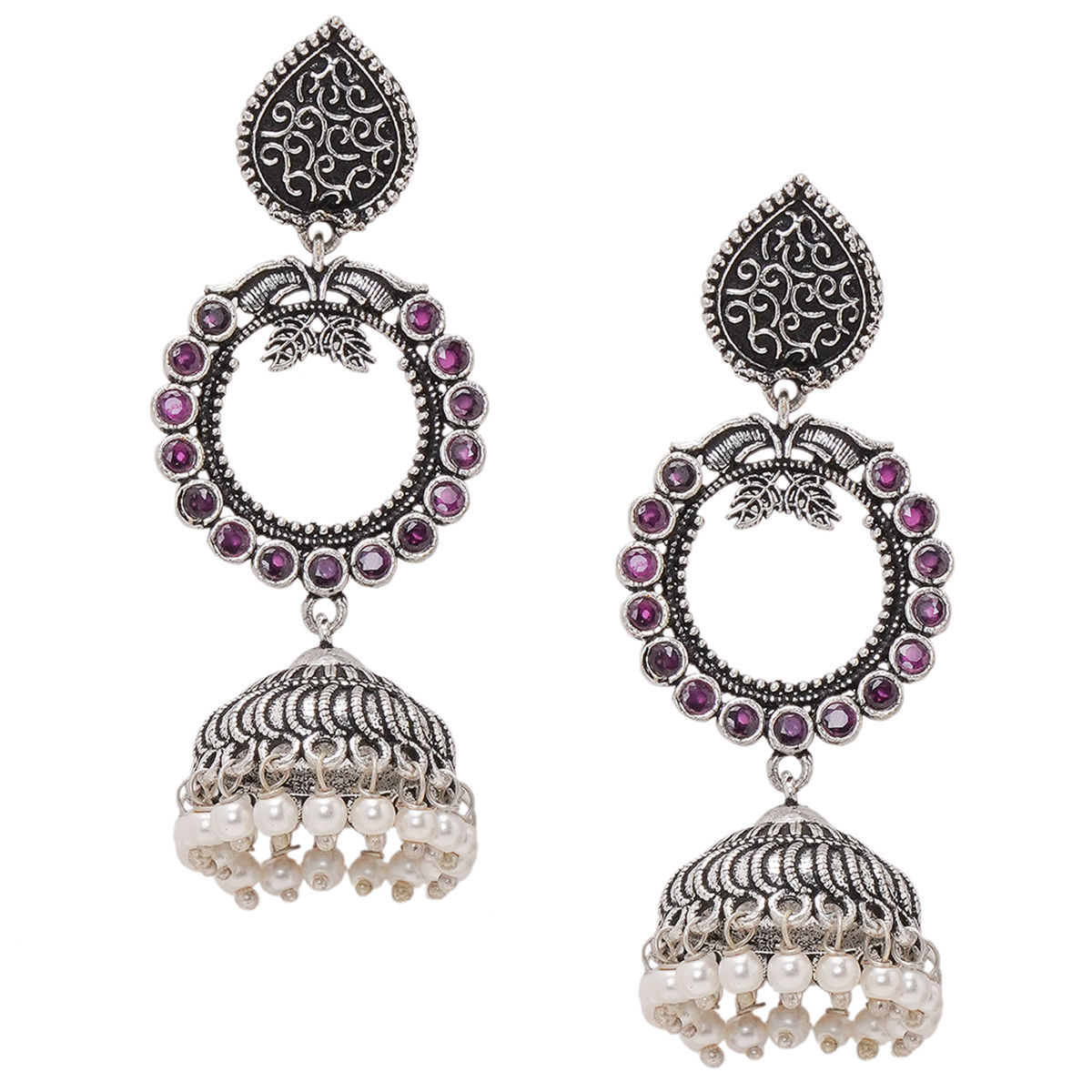 SHOSHAA Silver-plated Pink Color Oxidised Jhumkas Earrings: Buy SHOSHAA ...