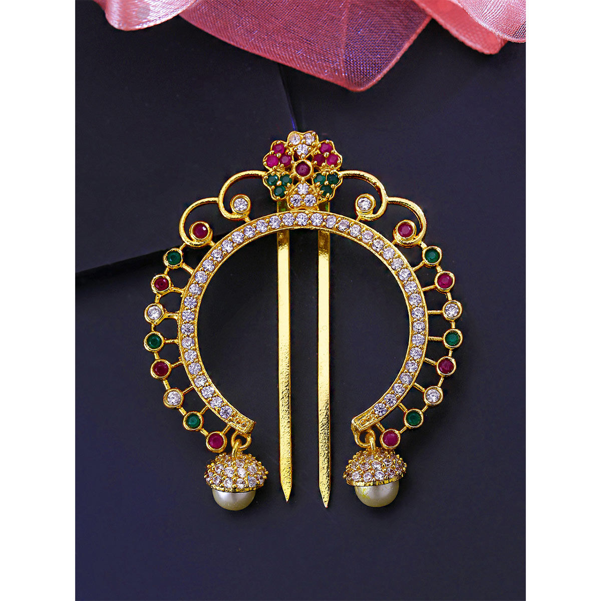 Yellow Chimes Ad Floral Design Gold Plated Bridal Ambada Juda Pin for ...