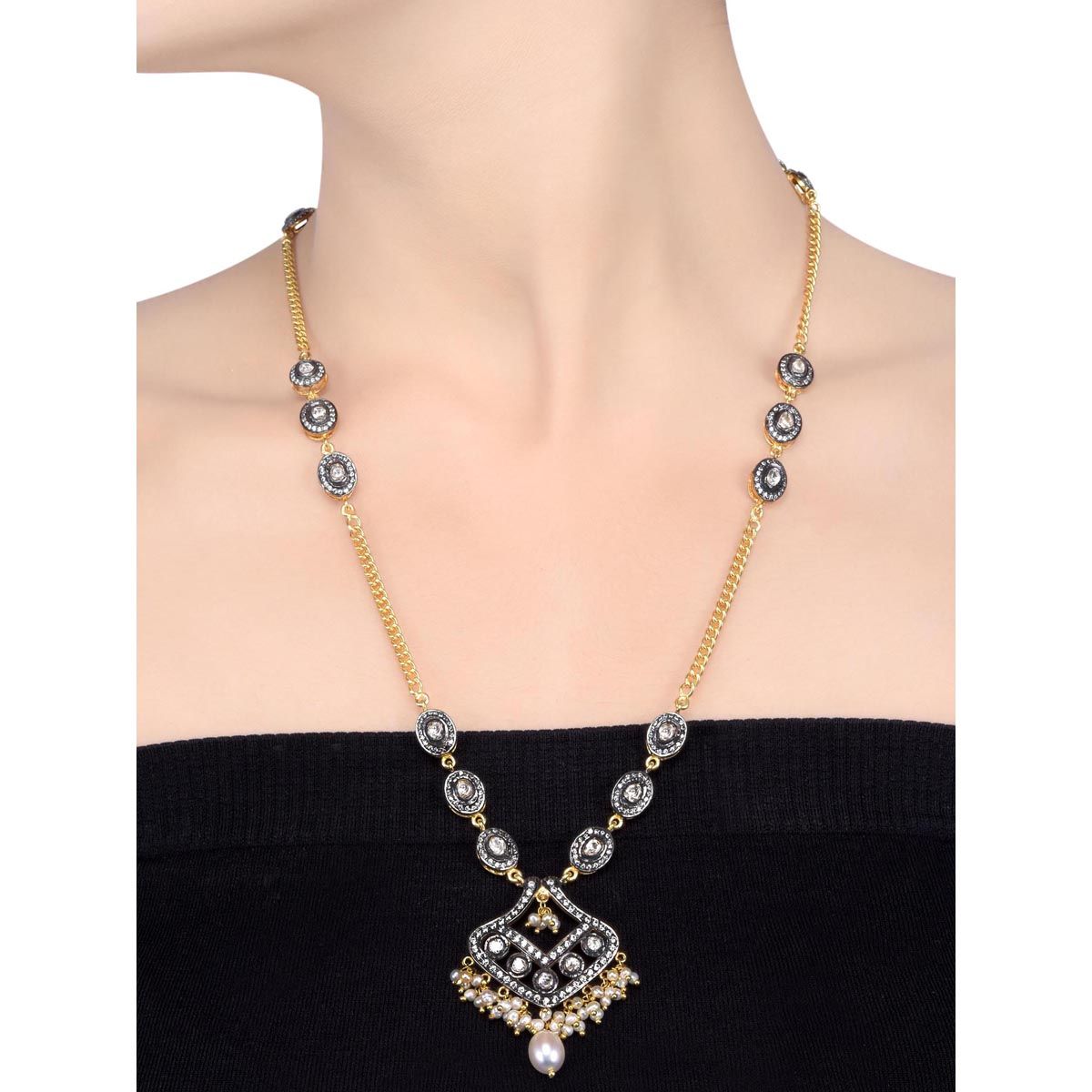 Buy Tribe Amrapali Silver Oxidised Victorian Triple Oval Pearl Drop ...
