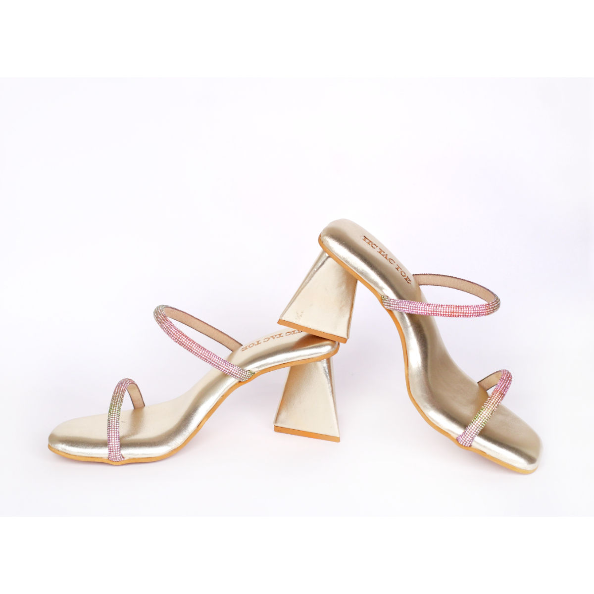 Buy Tic Tac Toe Multi Color Diamond Embellished Triangle Block Heels Online