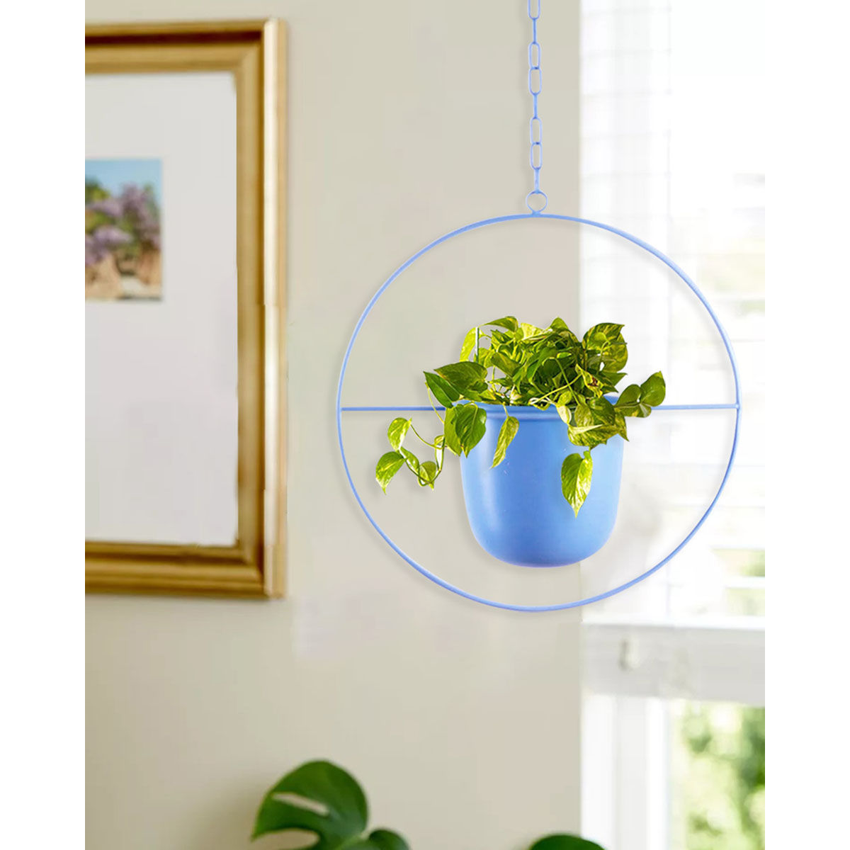 Buy Homesake Mint Blue Round Hanging Metal Pot Stand Online