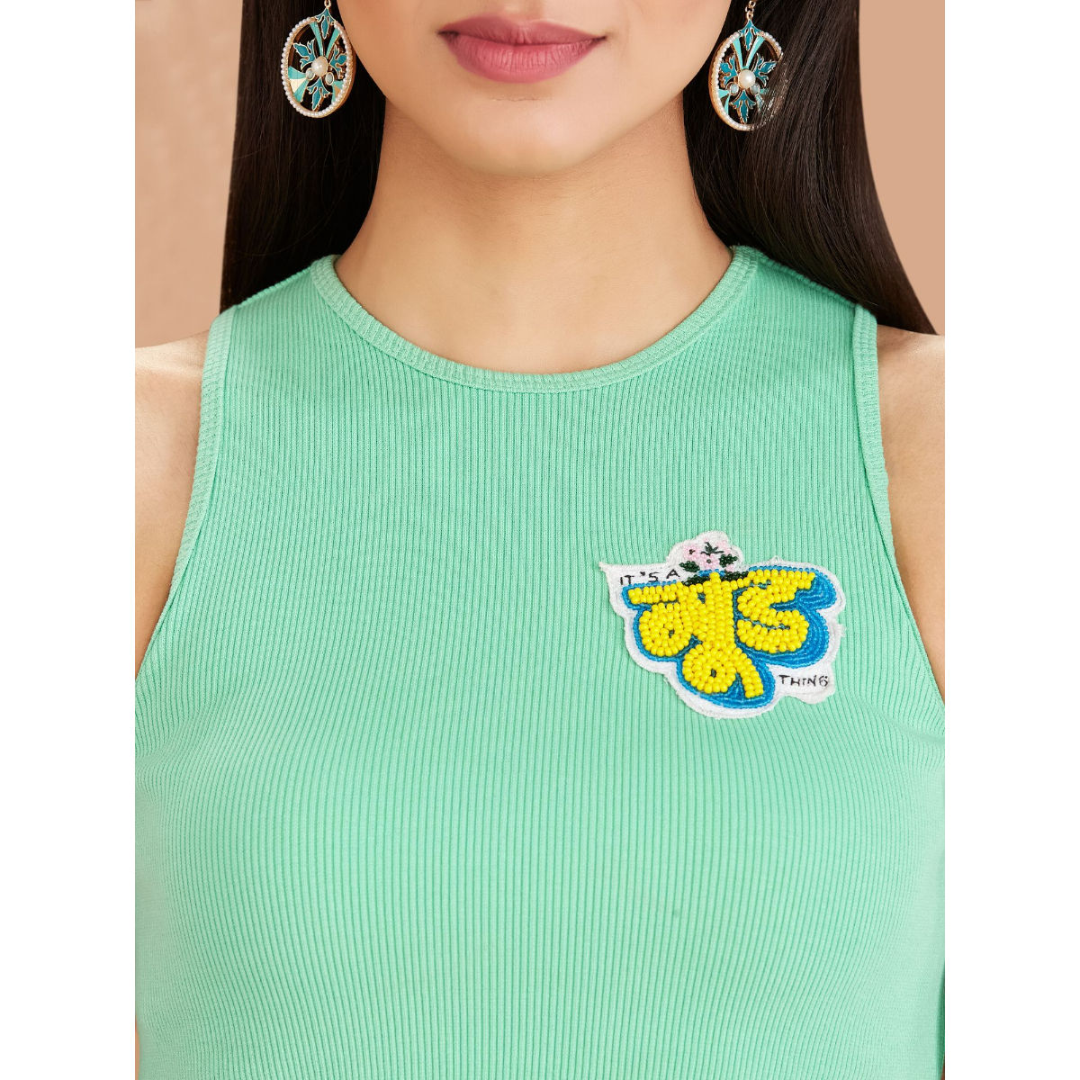 Buy Gajra Gang Pataka Kudi Mint Green Slogan Badge Tank Top GGTOP07 Online