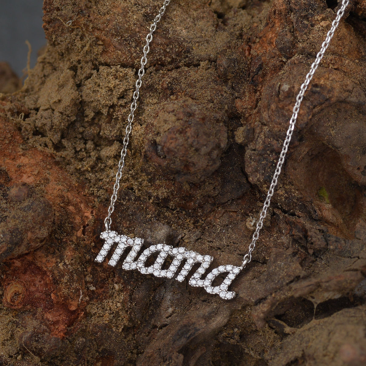 925 Sterling Silver American Diamond Mama Pendant Necklace with Chain ...