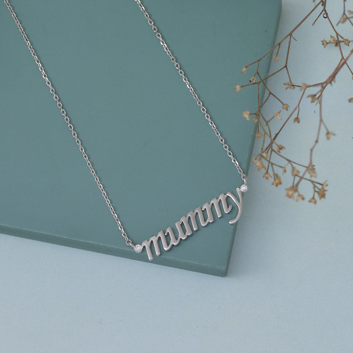 925 Sterling Silver American Diamond Mummy Pendant Necklace with Chain ...