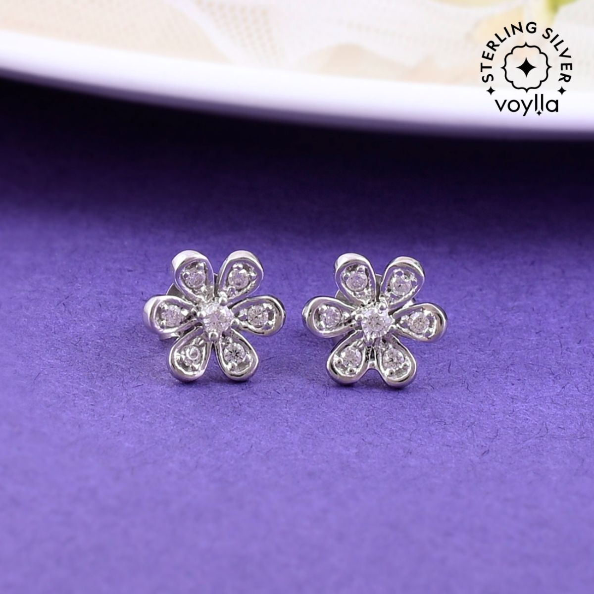 Buy Voylla 925 Sterling Silver Floral Stud Earrings Online
