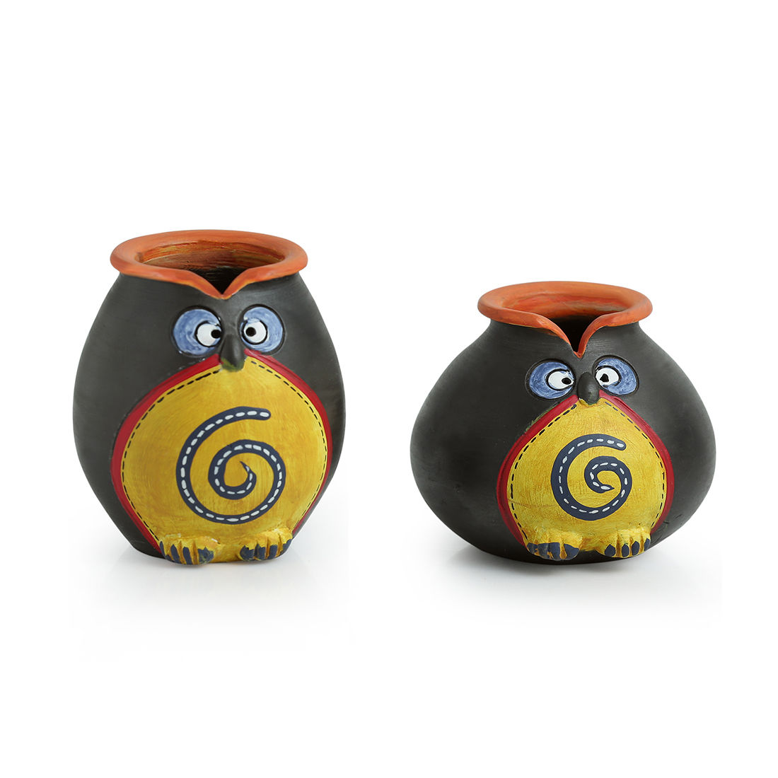 ExclusiveLane Twin Owl Pot-Faces' In Terracotta Pots Showpieces (Set Of ...