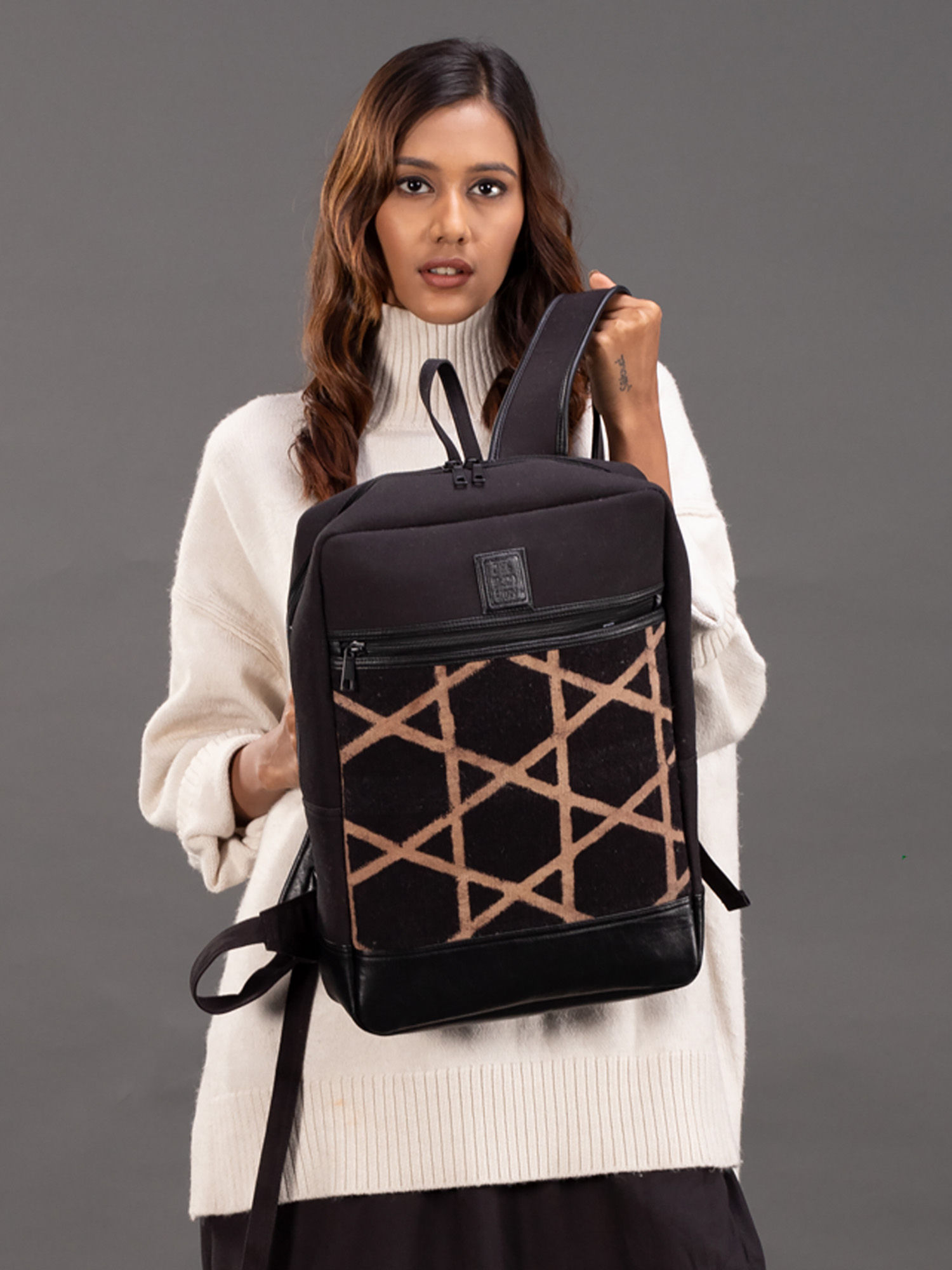 Buy A Big Indian Story Ajrakh Backpack -Black Online