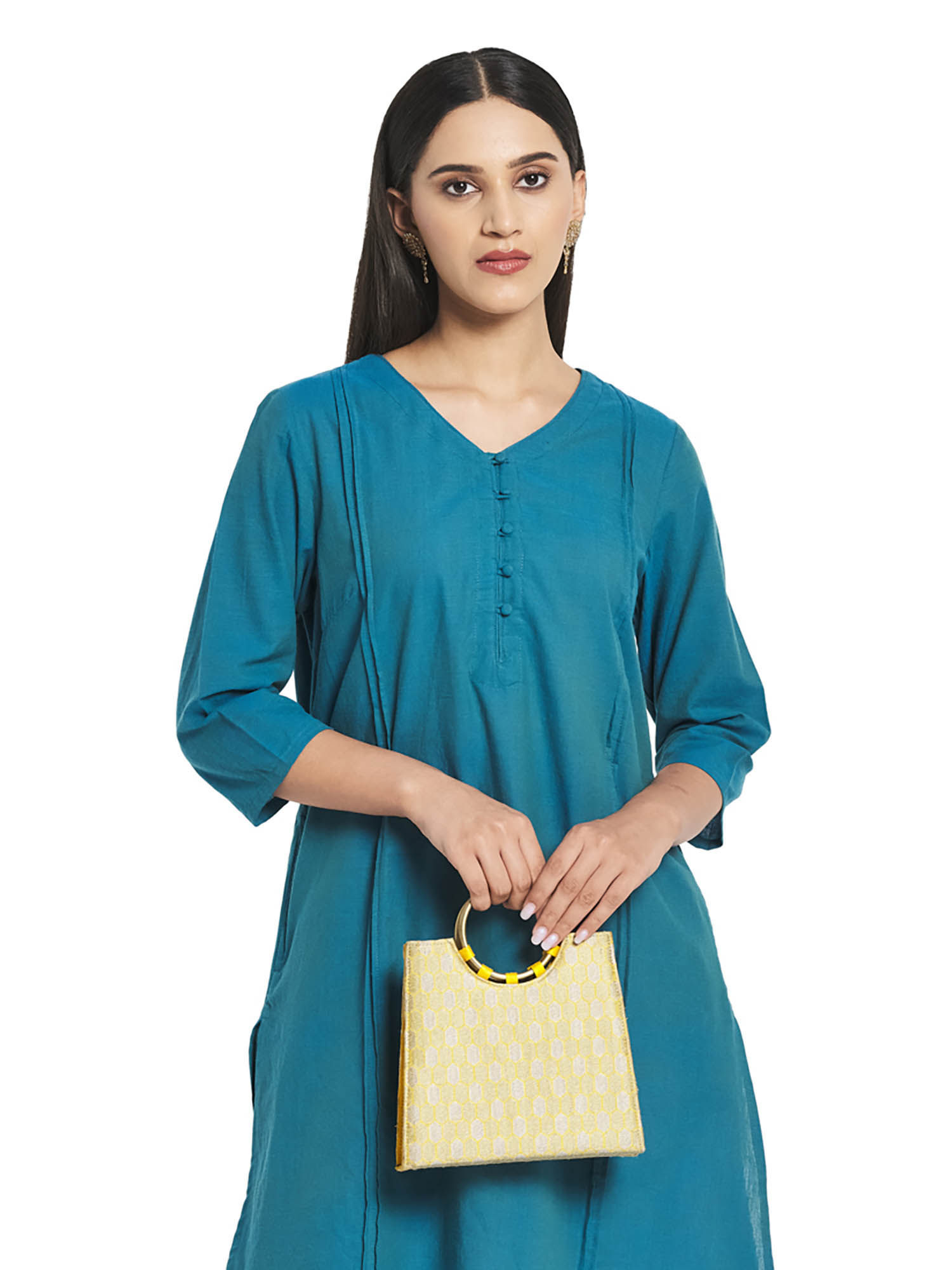 Buy Fabindia Fabric Clutch Bag Gold Online